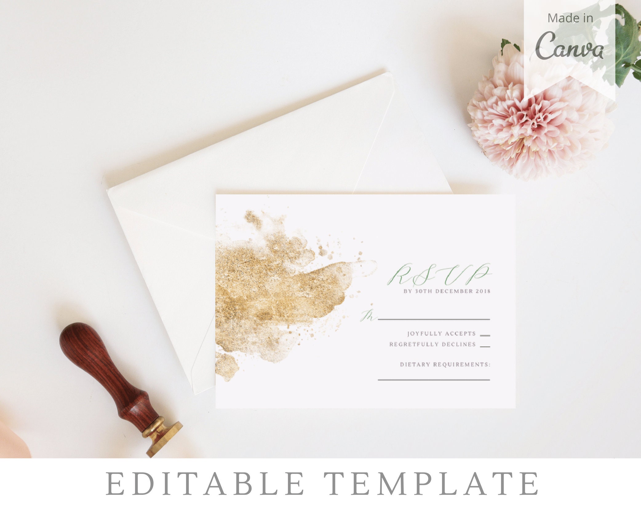 Gold Splash Wedding Invitation Suite - Canva Template - Fine Art DIY ...