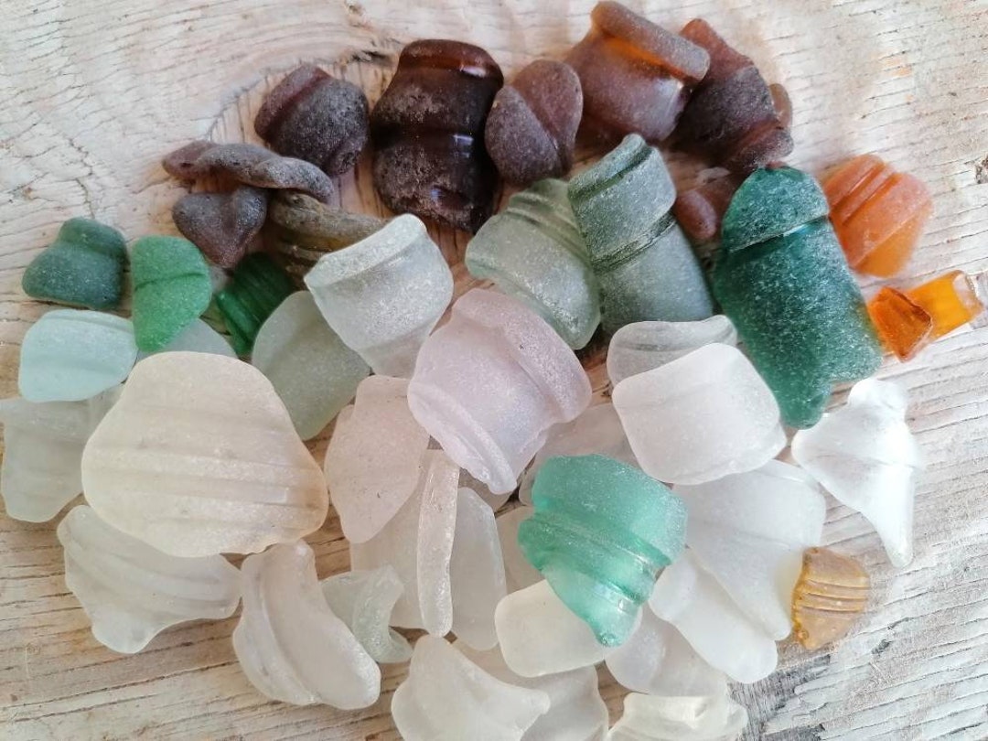 Seaglass Bottle Neck Shards, 50 Pcs, Genuine Greek Beach Glass, Craft ...