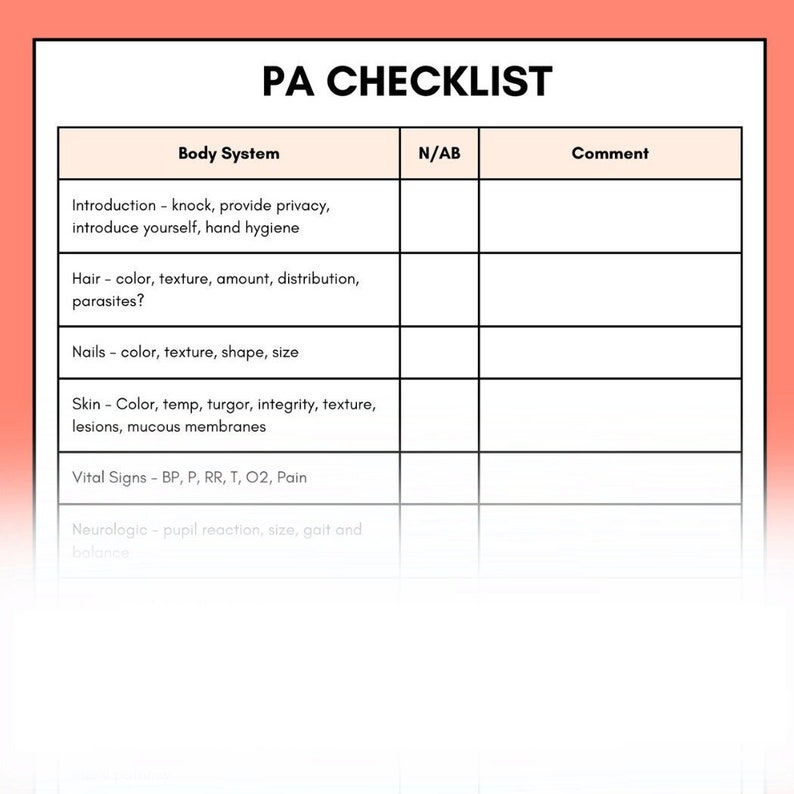 Physical Assessment Checklist - Nursing School - Nursing - PDF ...