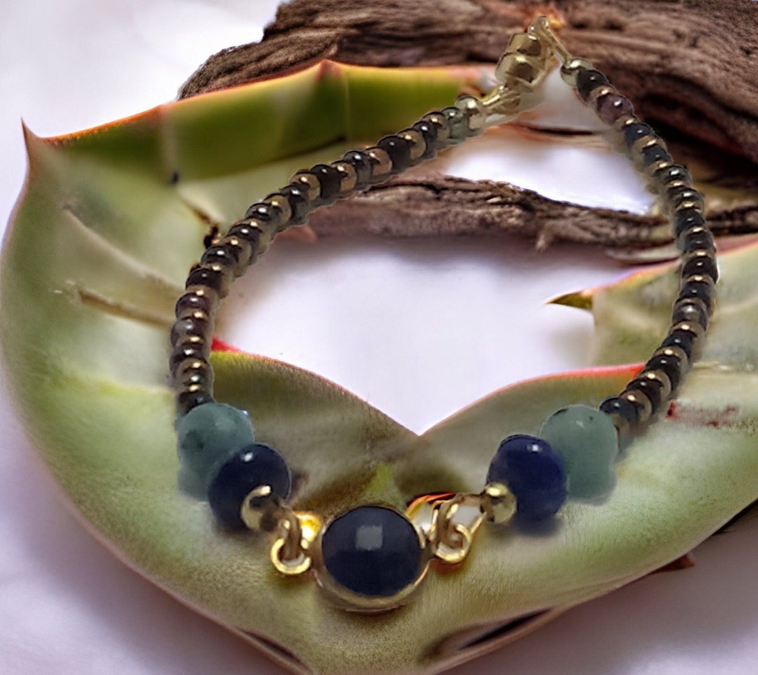 Water: Mem Hebrew Letter Bracelet; Gemstones-sapphire, Lapis Lazuli ...