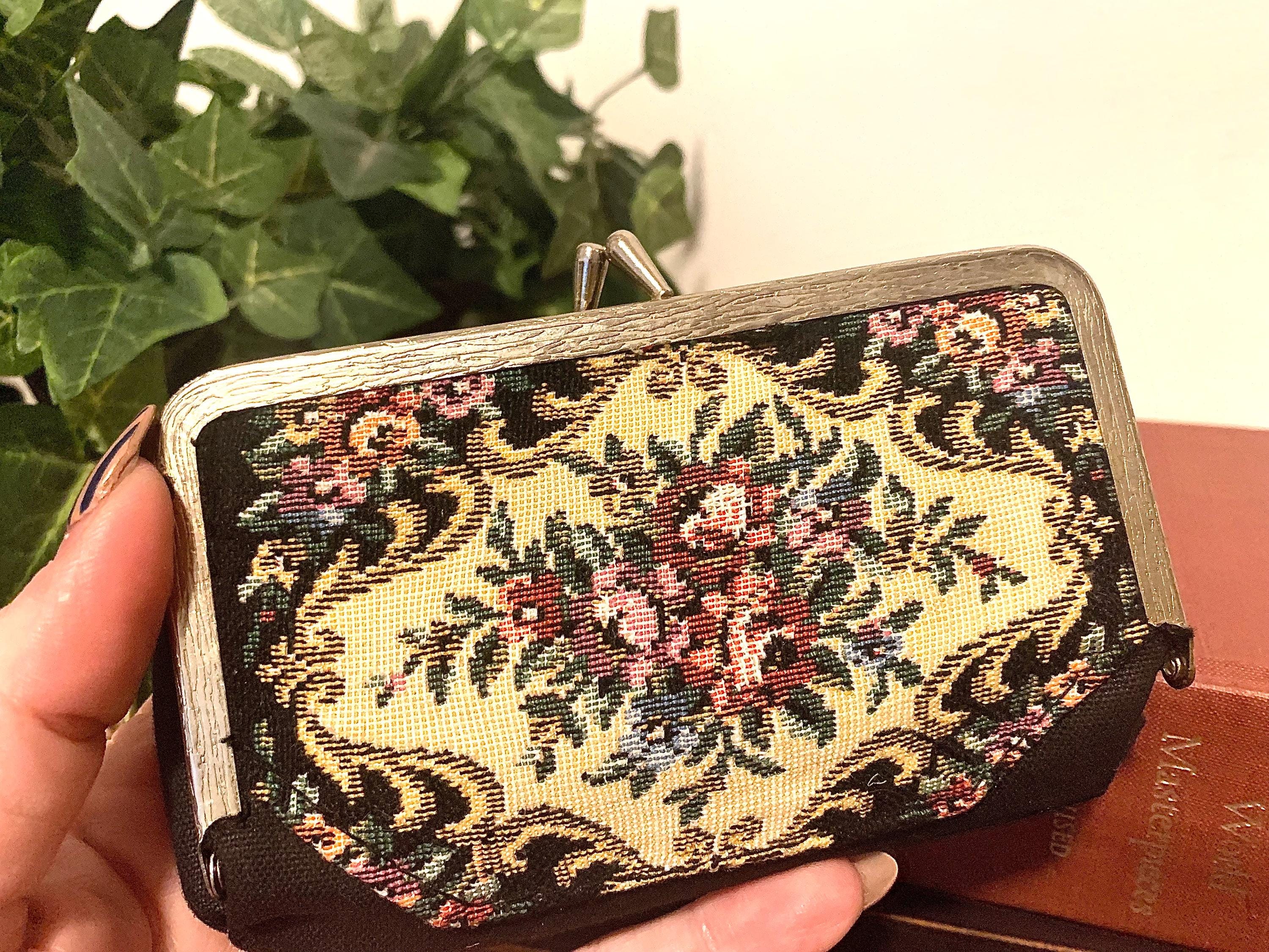 Vintage Tapestry Coin Purse | Floral Needlepoint Kiss Lock Wallet | Mid ...