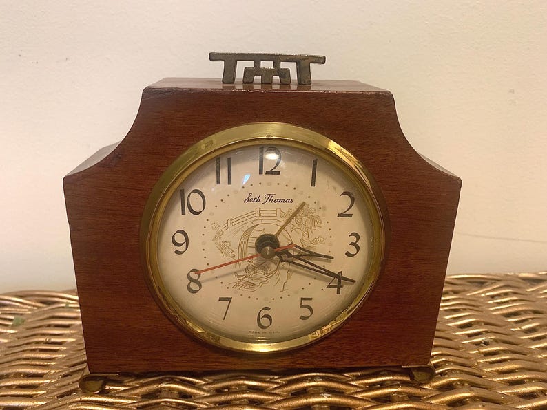 Vintage Seth Thomas Wood & Brass Clock | Mid Century Home Decor Dark ...