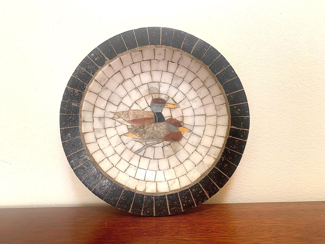 Vintage Dutch Mosaic Plate: Stone Duck Inlay | Rustic Lodge Cabin Decor ...