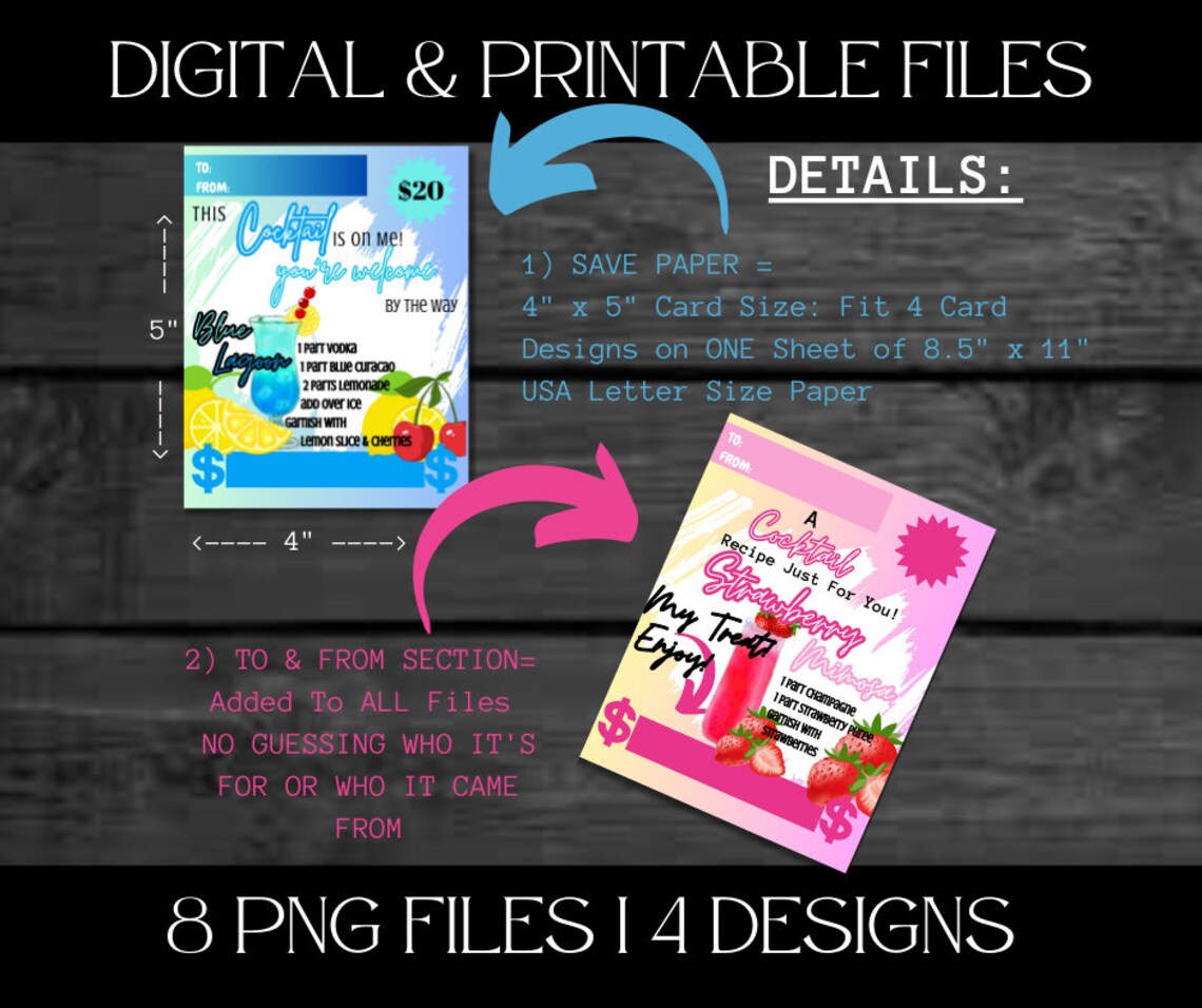 Digital Mixology & Cocktail Money Card Holder Set1 Printable - Etsy