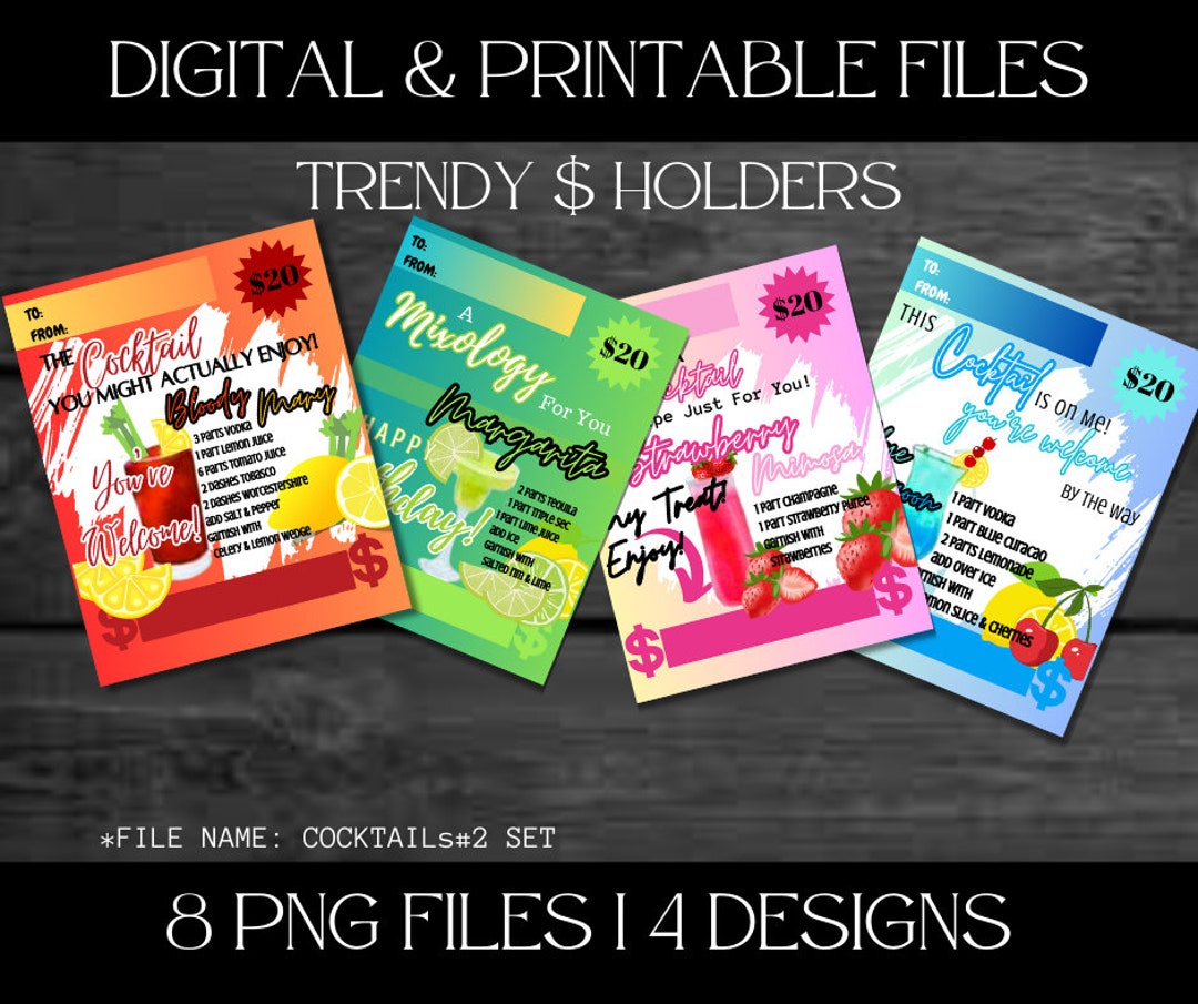 Digital Mixology & Cocktail Money Card Holder Set1 Printable Instant ...