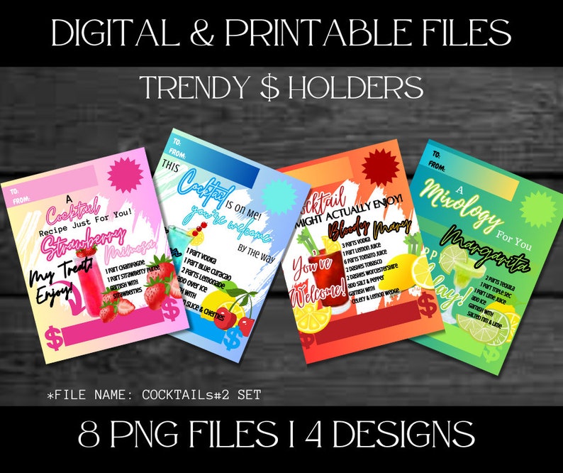 Digital Mixology & Cocktail Money Card Holder Set1 Printable Instant ...