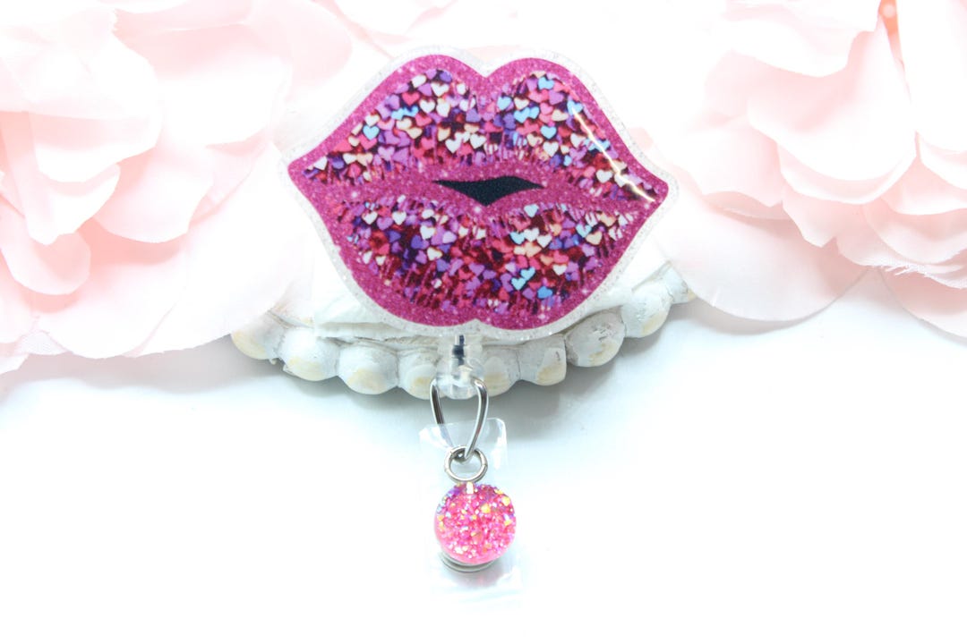 Valentines Day Badge Reel, Lips, Valentine Gift, Cute Gift ,retractable ...