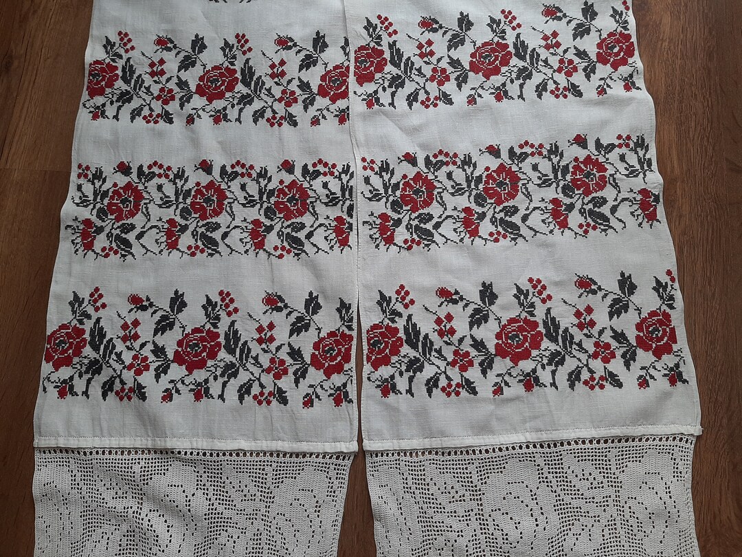 Ukrainian Hand Embroidery Cotton Table Runner - Rustic Traditional Folk ...