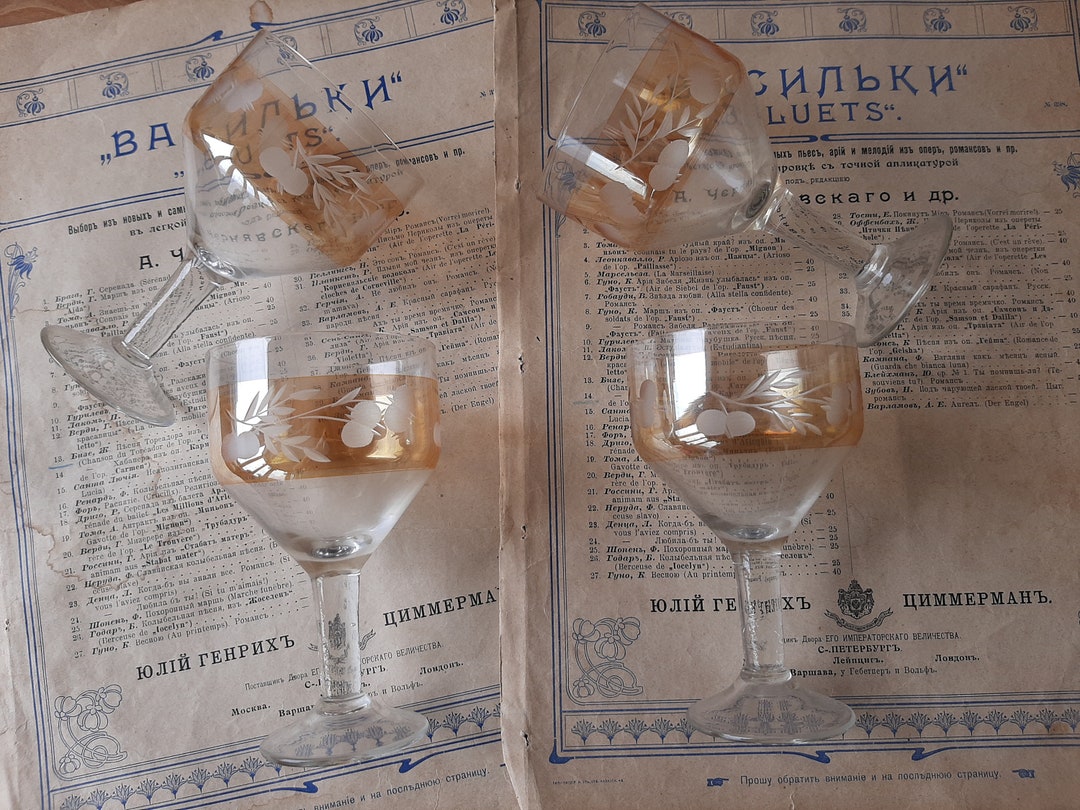 Set of 4 Vintage Ukrainian Crystal Glasses - Wine or Liqueur Glasses ...
