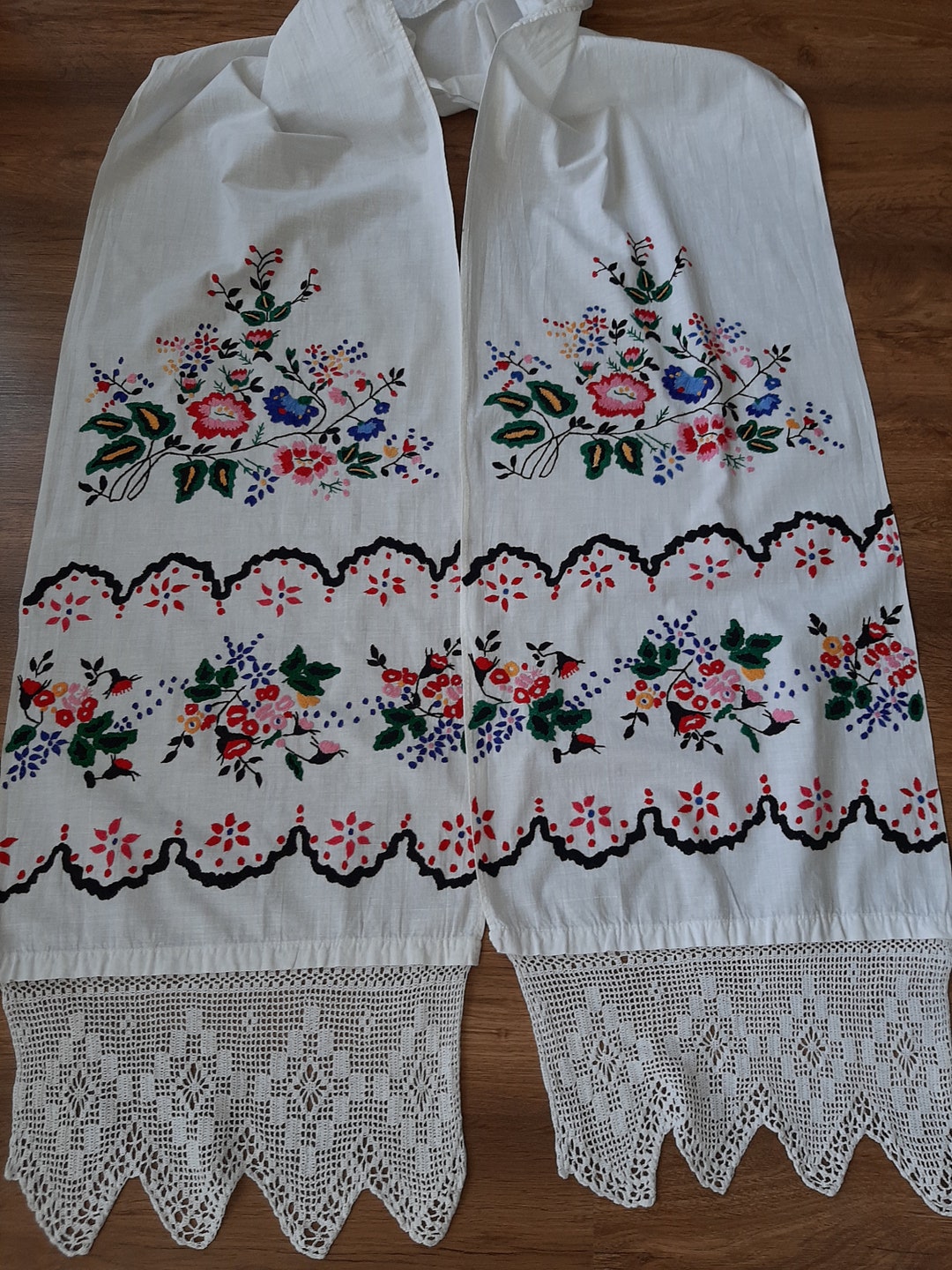 Ukrainian Hand Embroidery Cotton Table Runner - Rustic Traditional Folk ...