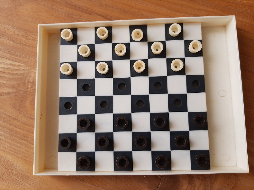 Pocket Checkers Set USSR Vintage Soviet Black White Checkers Game for ...