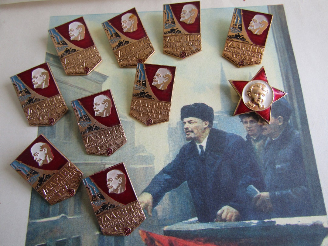 Vintage Soviet Badge Set of 10 Soviet Pin Lenin Pins Badges for USSR ...