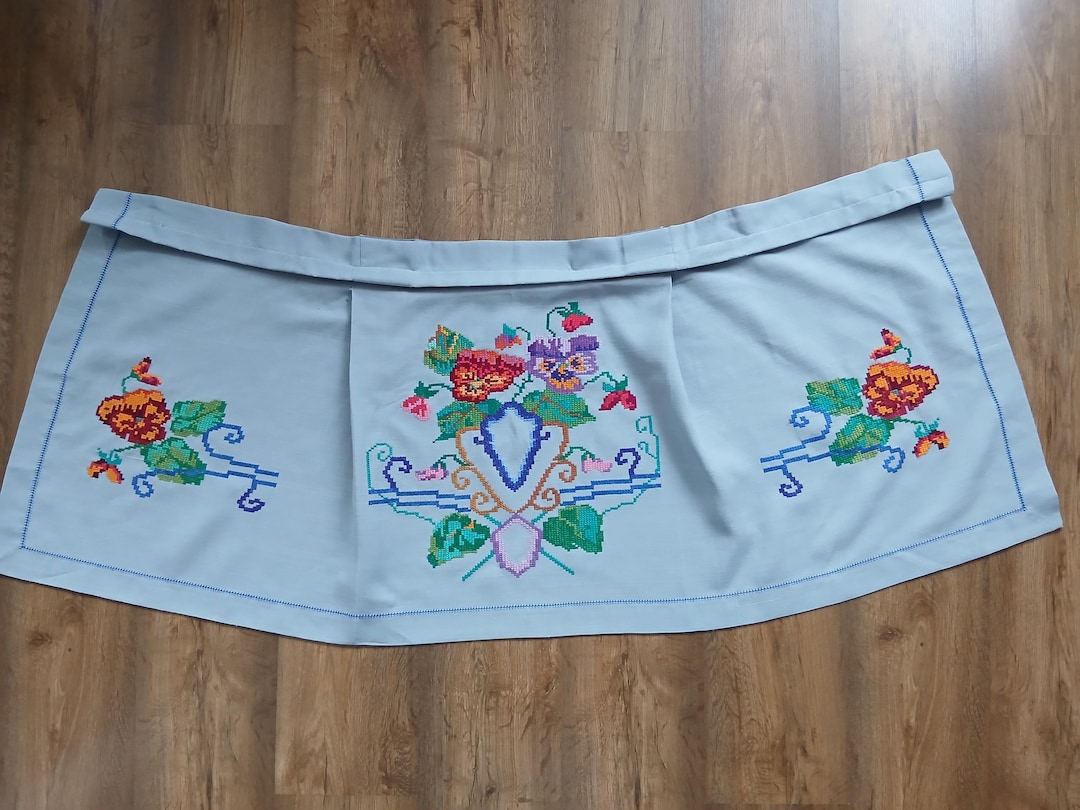 Vintage Pansy Embroidered Ukrainian Curtain - Folk Kitchen Decor - Etsy