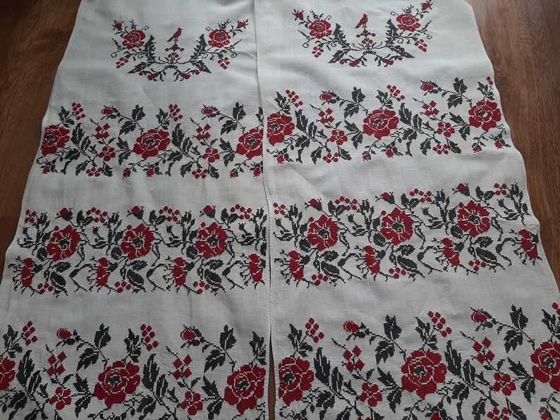 Vintage Ukrainian Embroidered Table Runner – Rustic Floral Rushnyk ...