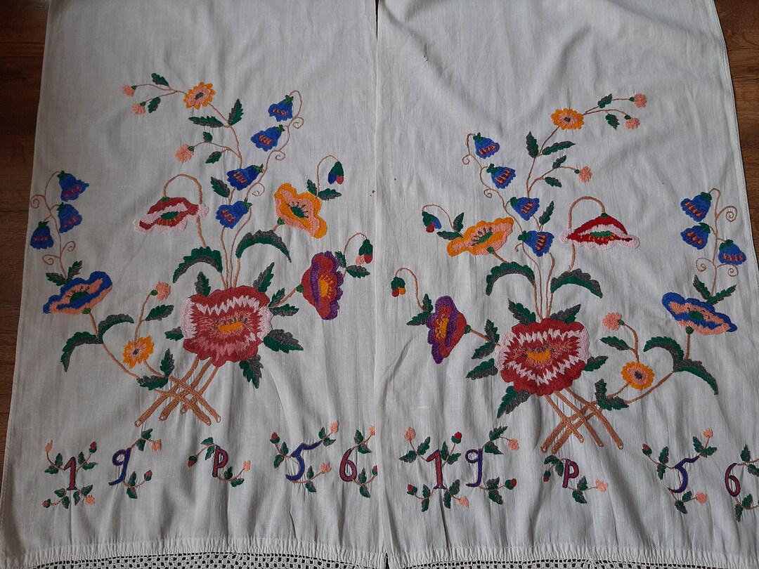 1956 Vintage Ukrainian Embroidery Wedding Towel Floral Rushnyk Antique ...