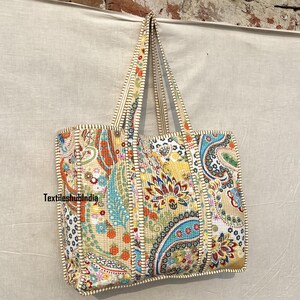 Handmade Beige Paisley Quilted Cotton Tote Bag: Indian Handbag - Etsy
