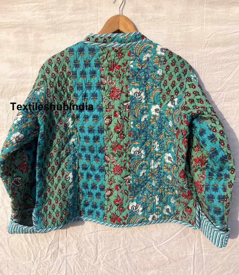 Indian Patchwork Quilted Cotton Jacket: Turquoise Floral Print - Etsy