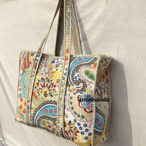 Handmade Beige Paisley Quilted Cotton Tote Bag: Indian Handbag - Etsy