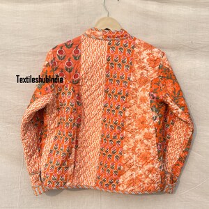 Indian Orange Floral Quilted Fluffy Jacket Cotton Jacket Women Clothing ...
