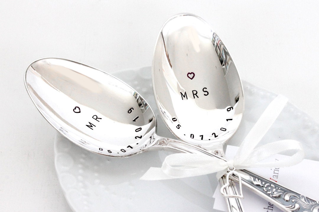 Stamped, Vintage MR & MRS Spoons, Silver-plated Tablespoons With DATE ...
