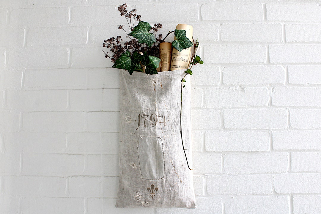 Large WALL BAG Antique Grain Sack Wall Basket Hand-woven - Etsy