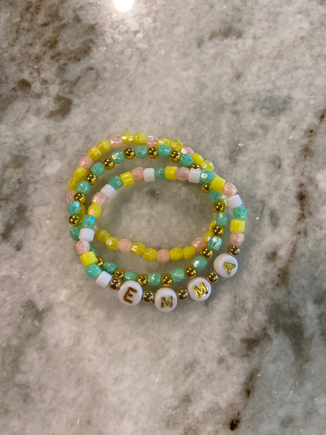 Girls Beaded Bracelet the Emma Stack Personalized Elastic - Etsy