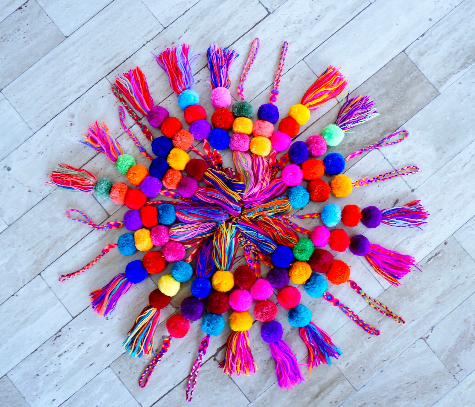 Colorful Pom Pom Tassels Bag Swag Handmade Colorful Tassel | Etsy