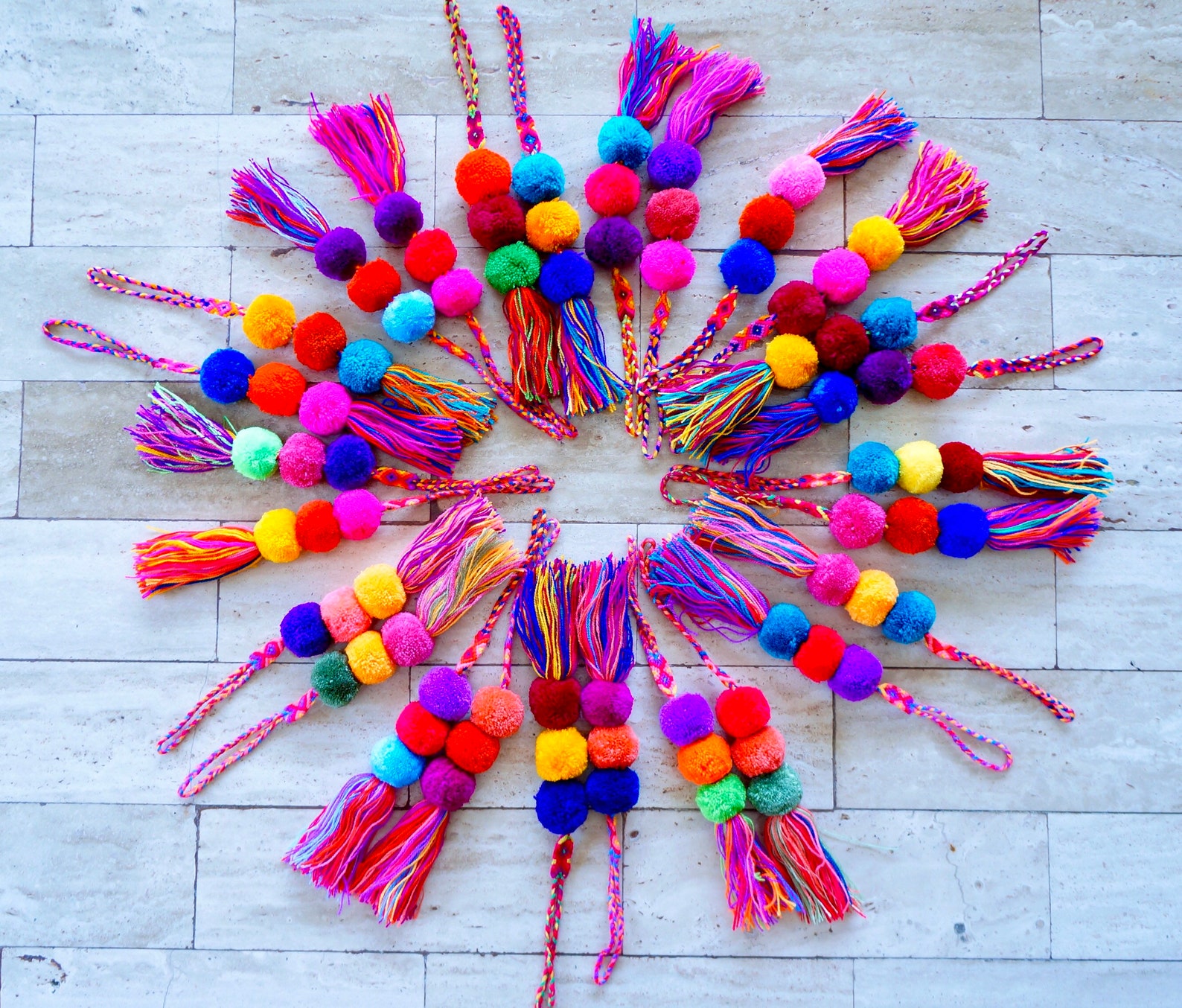 Colorful Pom Pom Tassels Bag Swag Handmade Colorful Tassel | Etsy