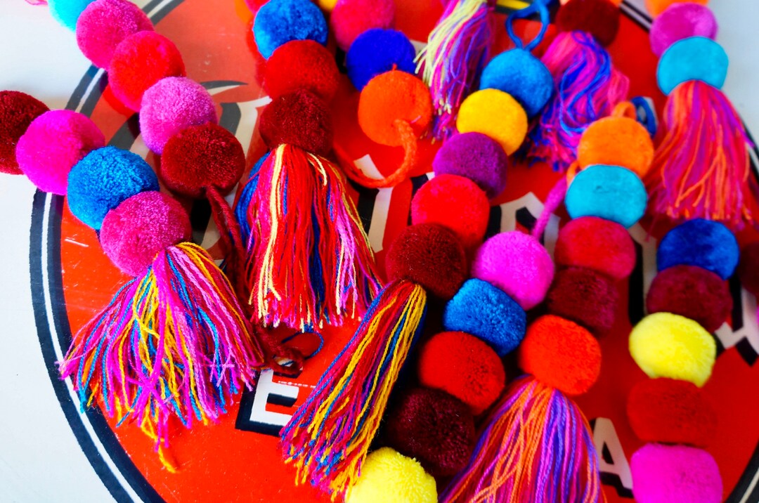 HUGE Colorful Pom Pom Tassels | Bag Swag | Handmade Colorful Tassel for ...
