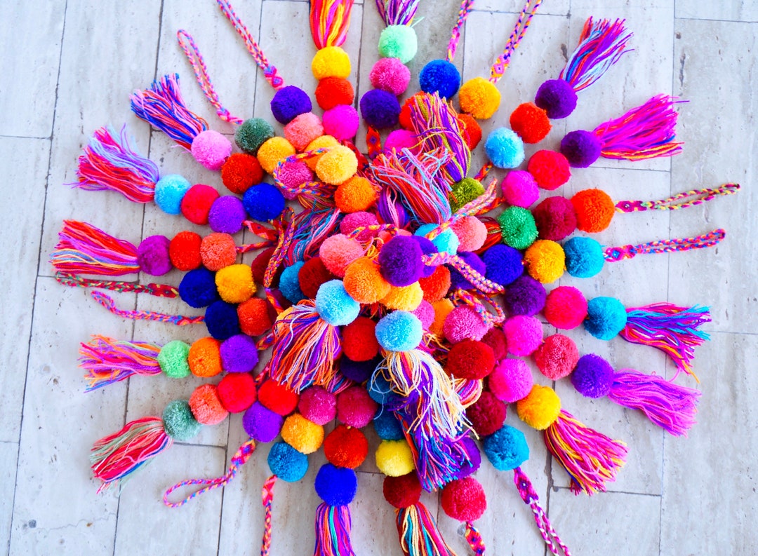 Colorful Pom Pom Tassels | Bag Swag | Handmade Colorful Tassel for ...