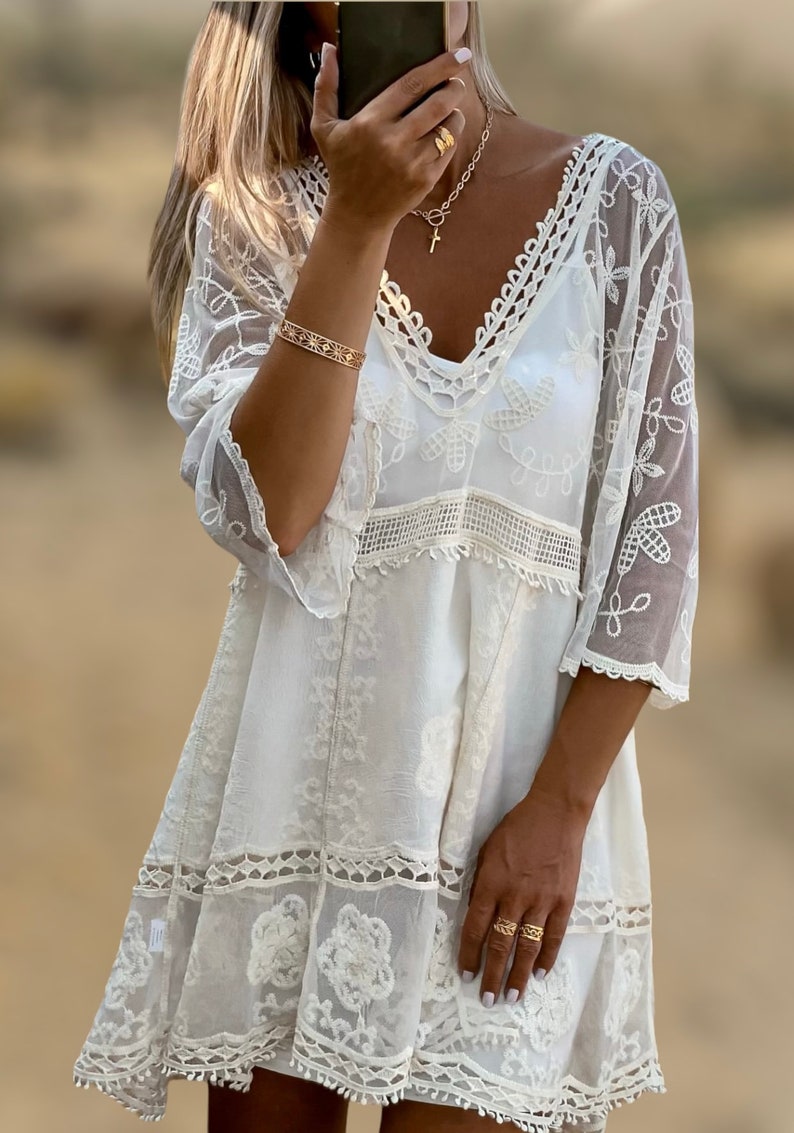 Boho Beige Dress Lace Boho Wedding Dress Bohemian Summer - Etsy