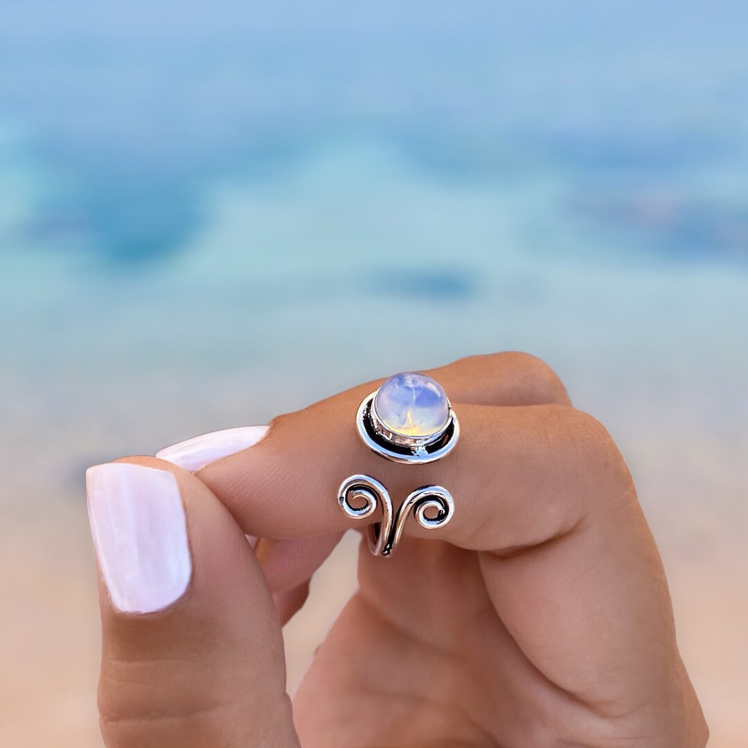 Moonstone Boho Ring Rainbow Moonstone Adjustable Ring Boho - Etsy