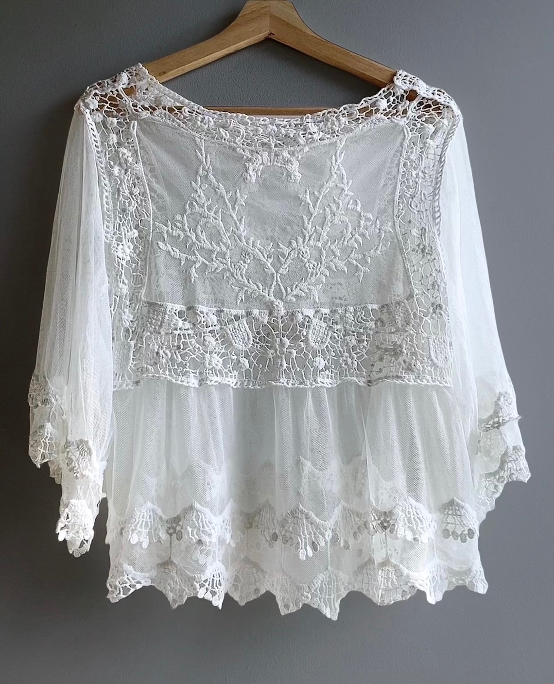 Boho White Lace Top, Bohemian Sheer Lace Kaftan, Ibiza Adlib Fashion - Etsy