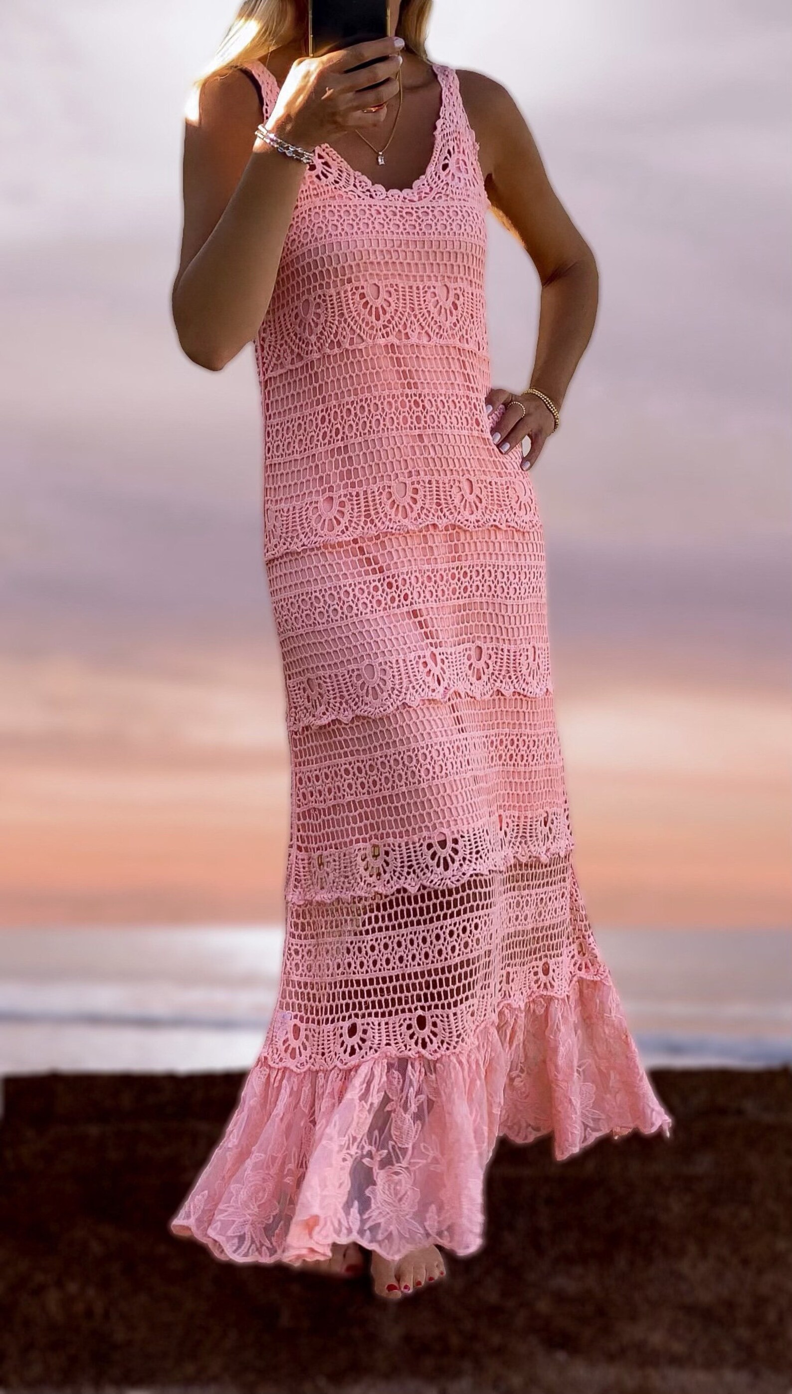 Boho Crochet Maxi Dress Long Bohemian Dress Cotton Crochet | Etsy