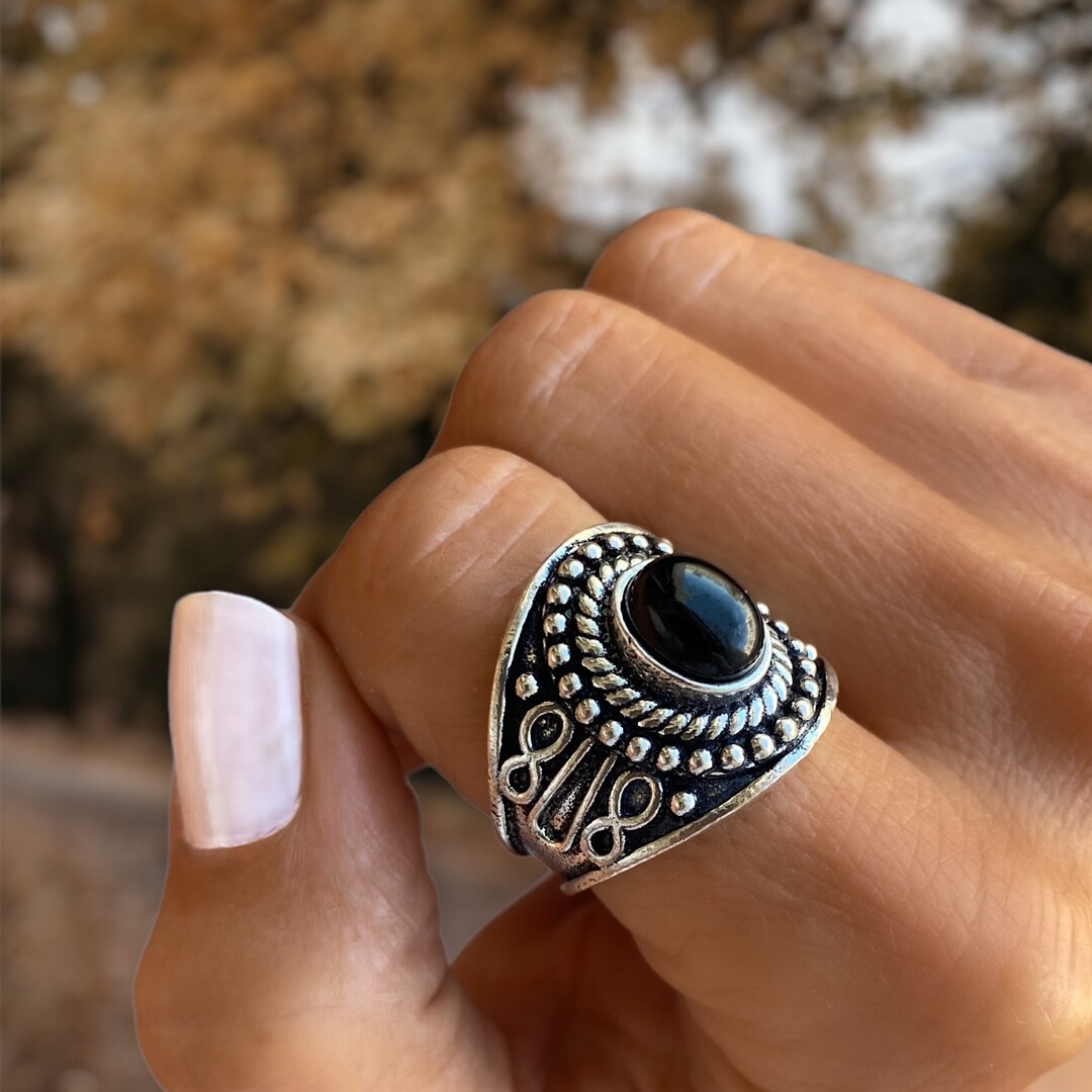 Silver Onix Ring Adjustable Statement Ring Boho Wide Rings - Etsy