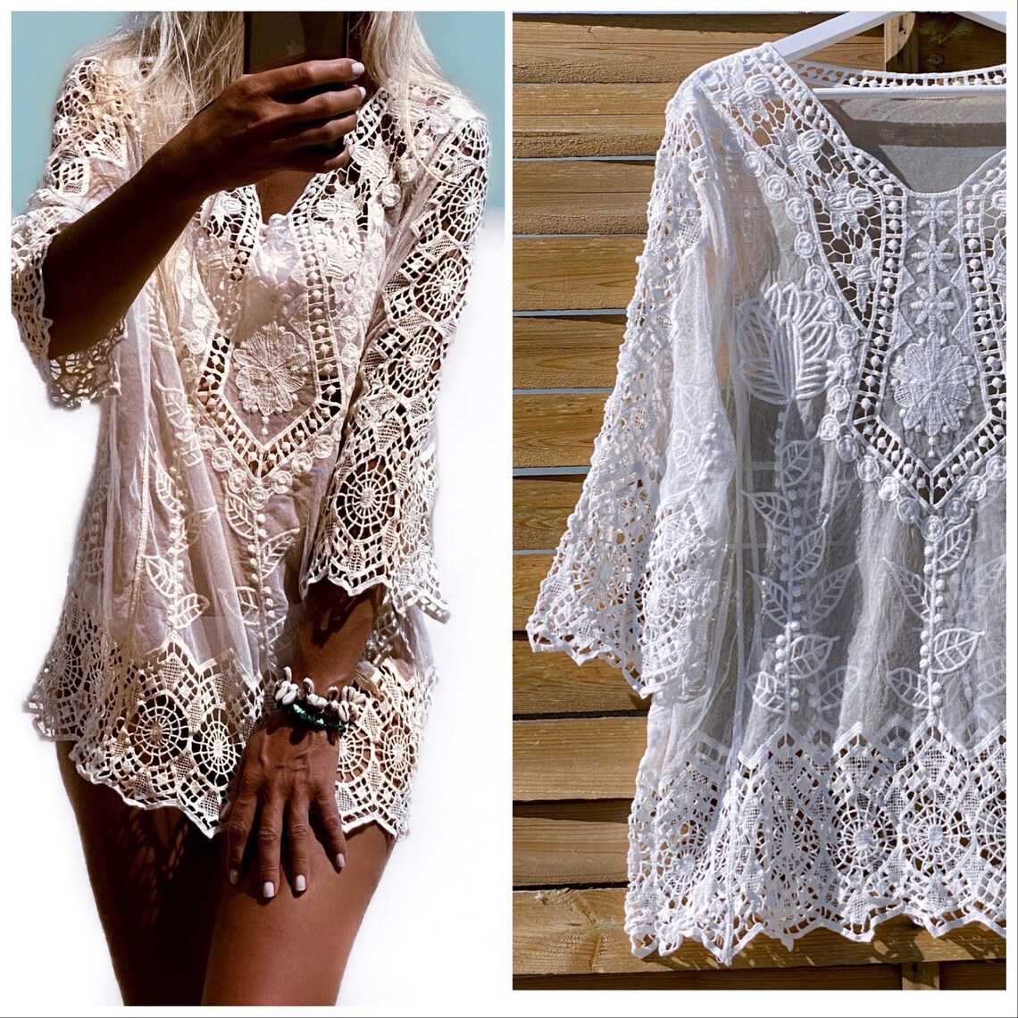 ADAH Boho Lace Top Bohemian Sheer Lace Kaftan Delicate | Etsy