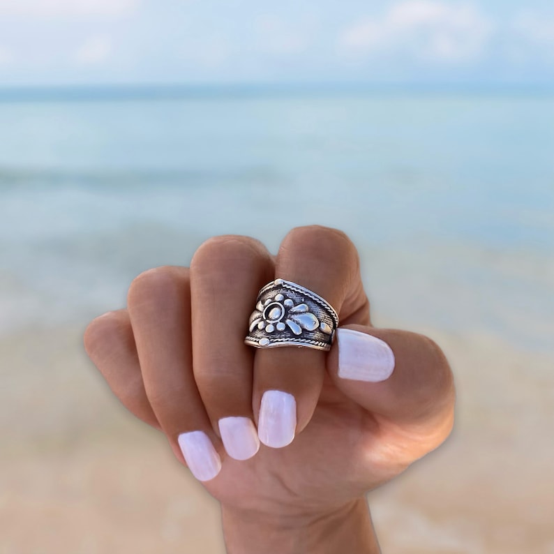 Boho Silver Ring, Adjustable Open Ring, Handmade Jewelry, Gifts for ...