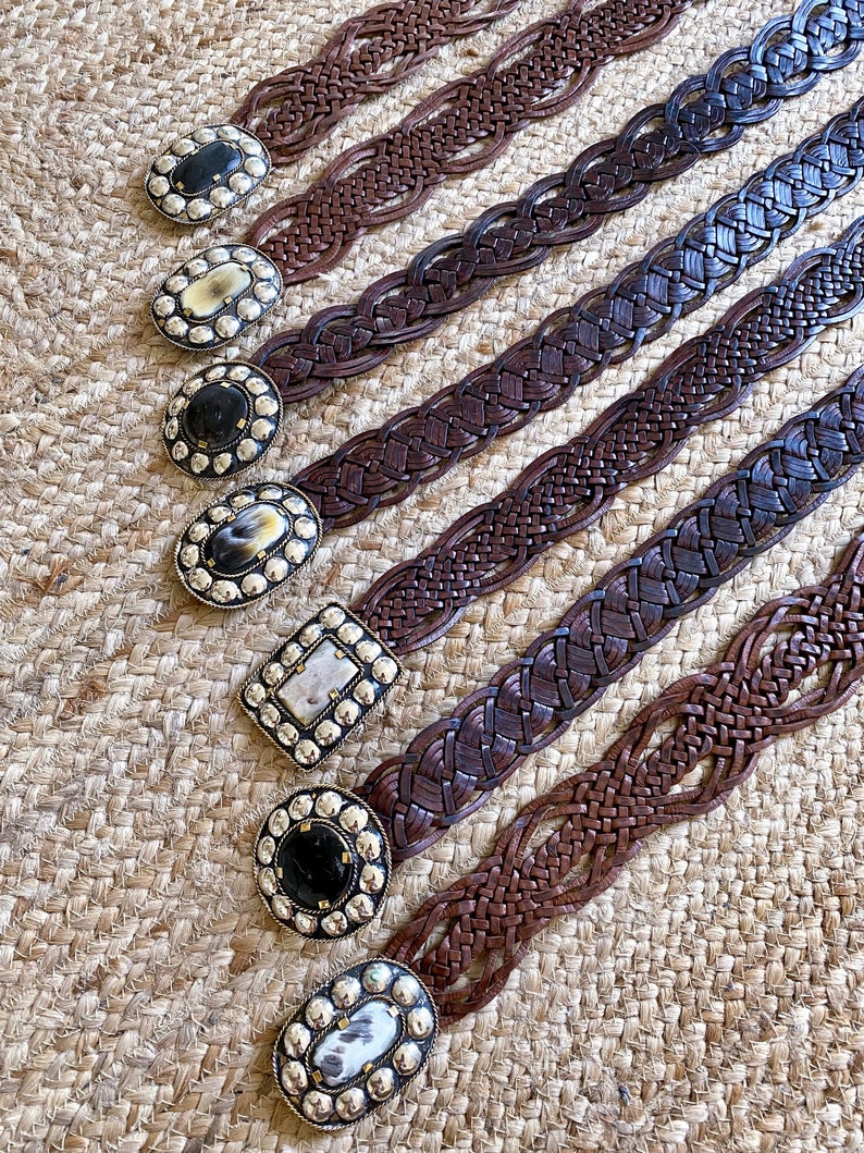 Brown Leather Belt Boho Adjustable Belt for Woman Braided - Etsy