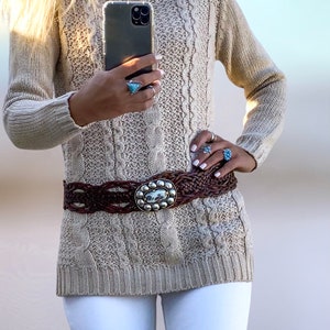 Brown Leather Belt Boho Adjustable Belt for Woman Braided - Etsy