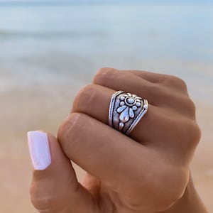 Boho Silver Ring, Adjustable Open Ring, Handmade Jewelry, Gifts for ...
