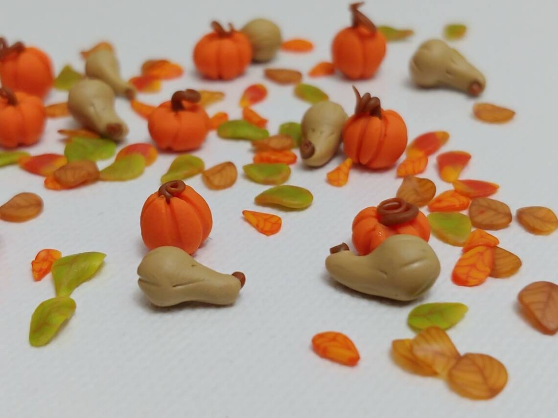 Miniature Polymer Clay Pumpkins, Gourds, and Leaves - Etsy