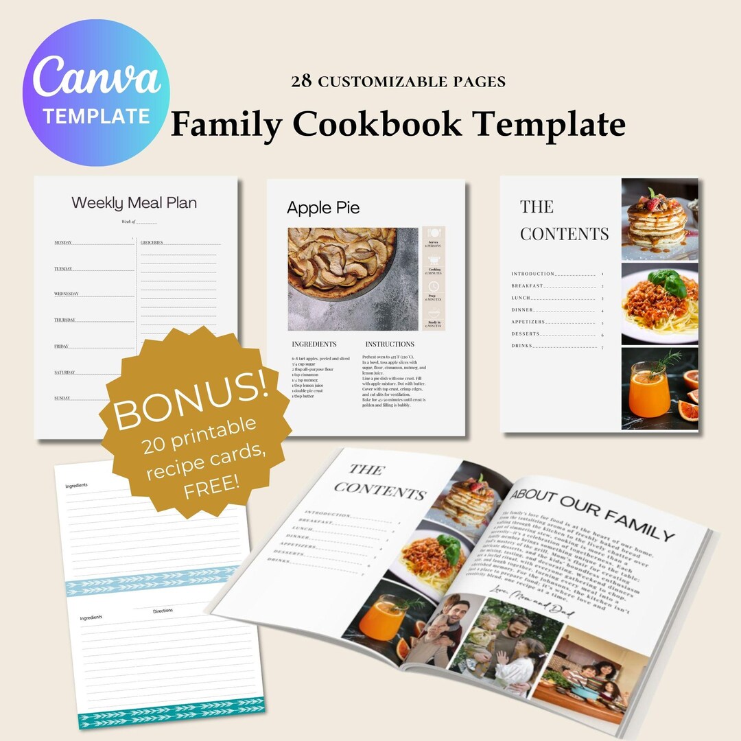 Cookbook Canva Template, Family Cookbook Design, Digital Magazine ...