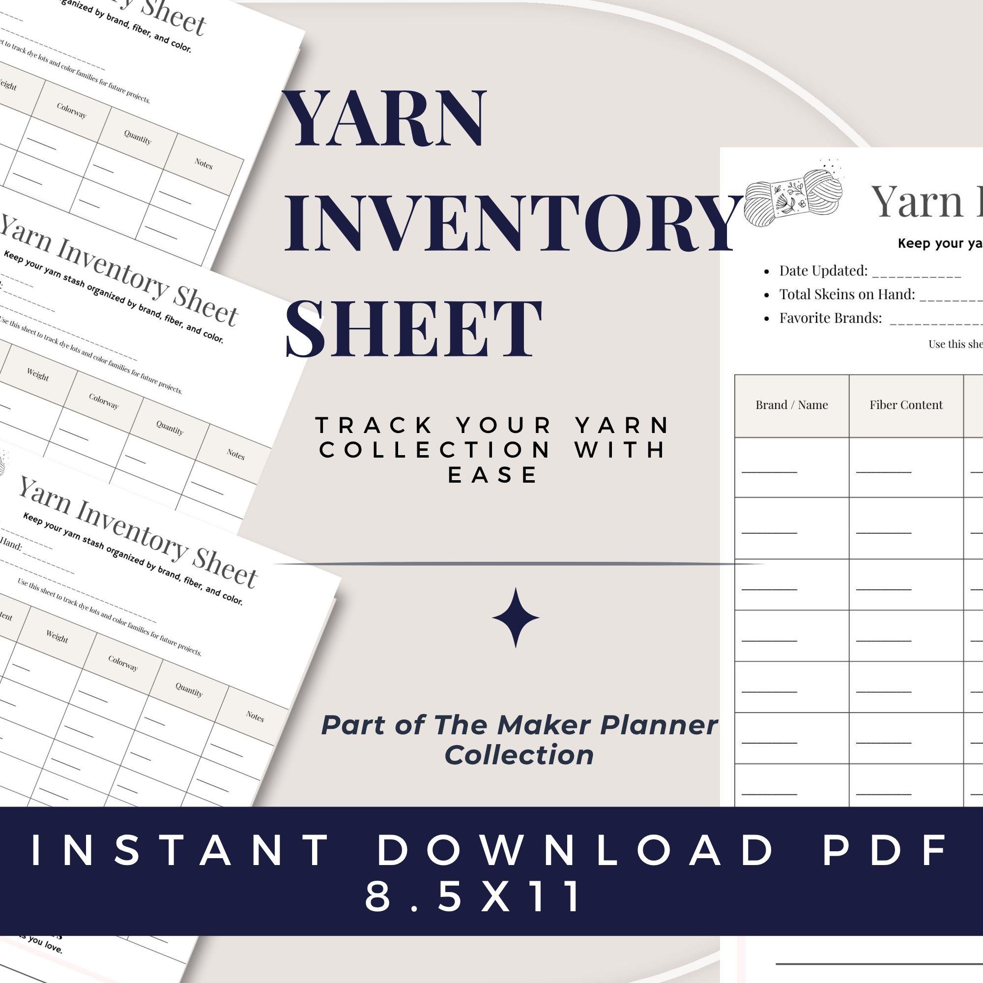 Yarn Inventory Sheet Printable | Crochet, Knit, Craft Supply Tracker ...