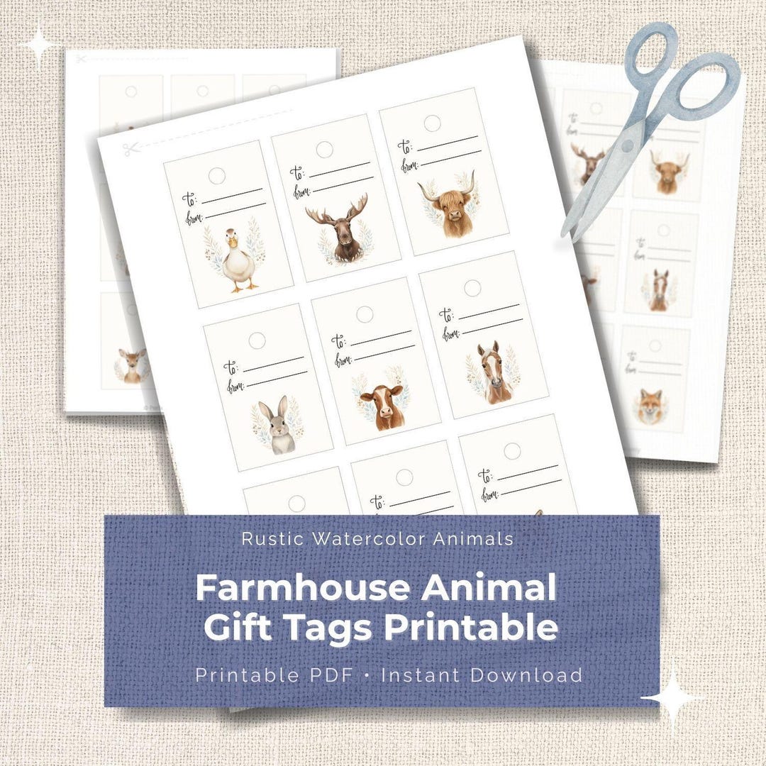 Farmhouse Animal Gift Tags Printable PDF – Rustic Christmas & Everyday ...