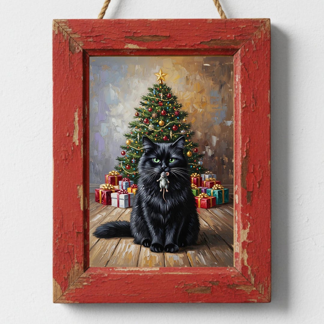 Funny Christmas Tree Art Print, Cute Black Cat Poster, Dark Humor Wall ...