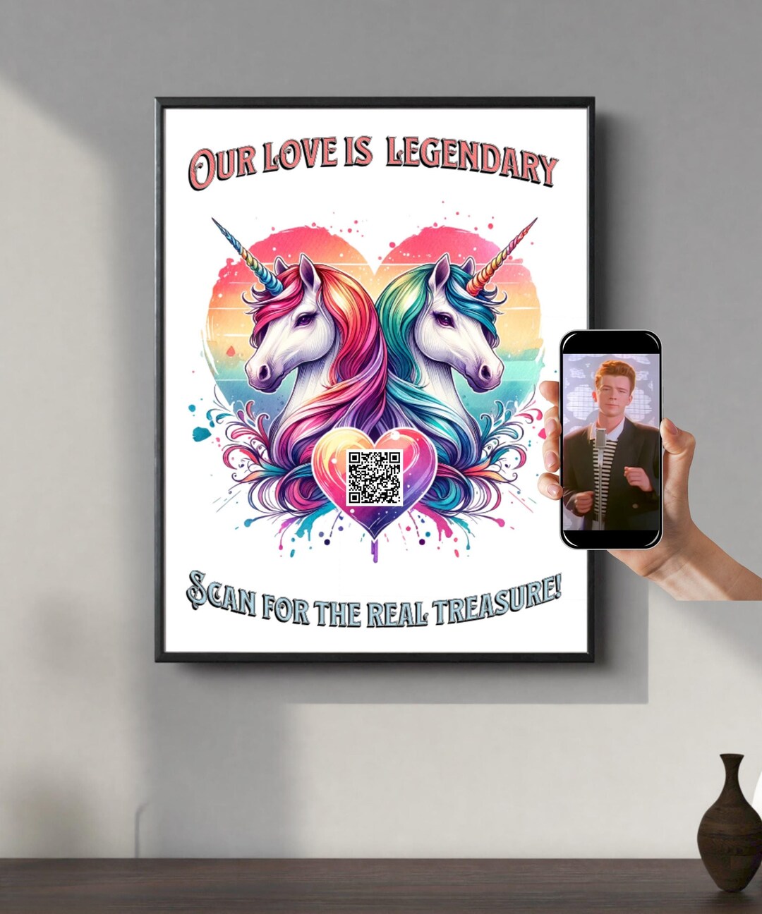 Unicorns QR Code Poster Castlecore Medieval Couple Valentine's Day Gift Funny Prank Surprise ...