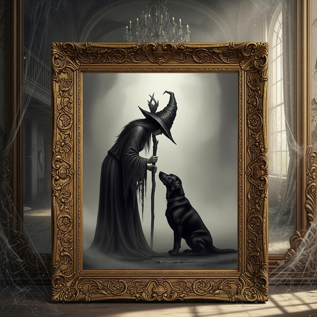 Black Labrador & Witch, Witchy Deco Aesthetic, Halloween Wall Art ...