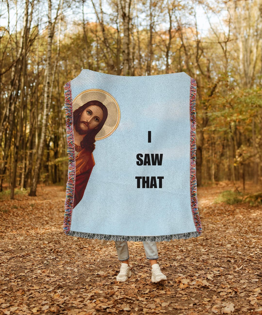 Jesus I Saw That Meme Woven Blanket, Funny Religious Gift, Peeking ...