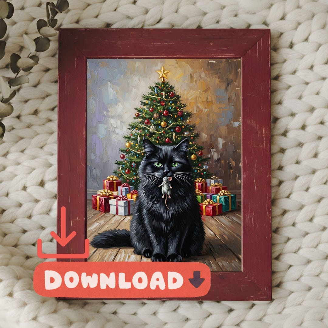 PRINTABLE Funny Black Cat Poster, Christmas Tree Art Print, Dark Humor ...