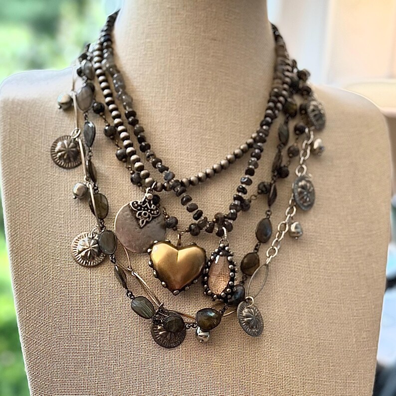 Boho Necklace Layers Beaded With Gemstones Gold and Silver Chains Beads ...